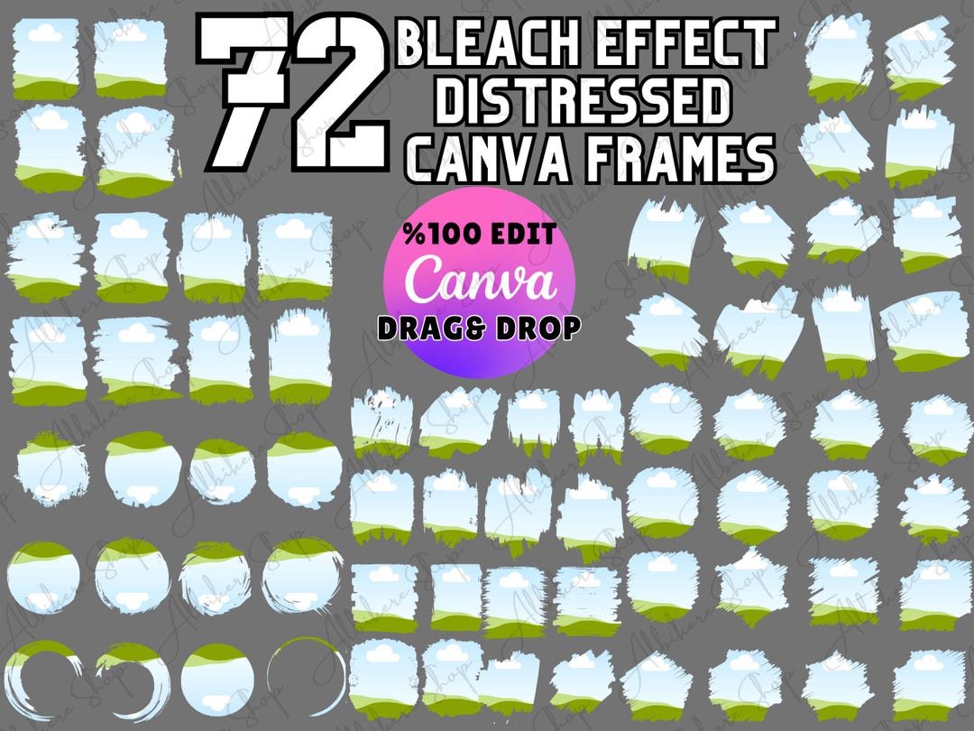 Bleach Effect Canva Frames Bundle: Distressed Edge Photo Collage (PNG ...