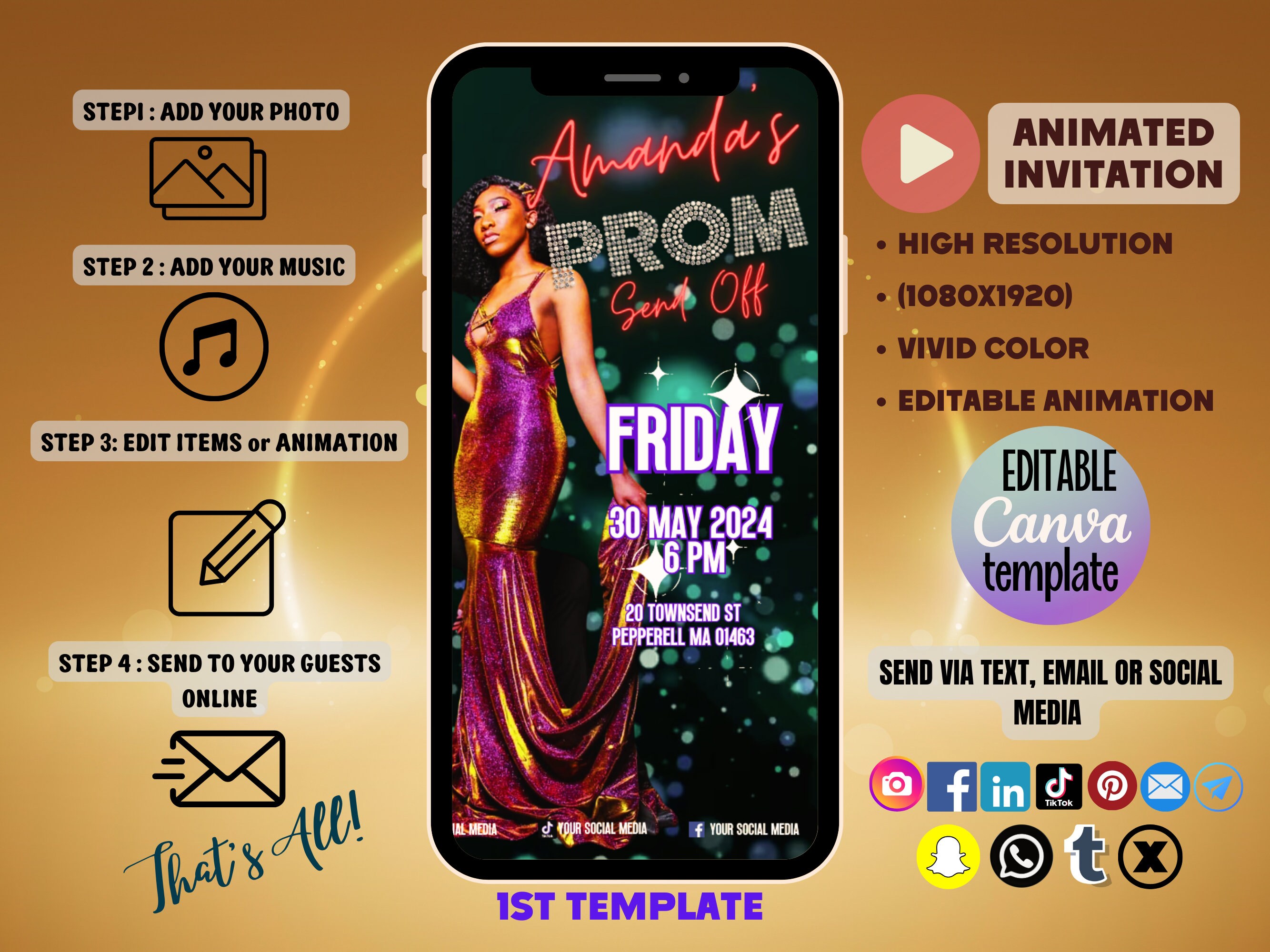 Editable Prom Send off Invitation Template Glitter Prom Invitation ...