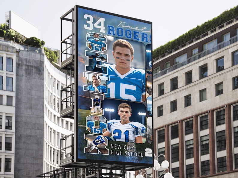 Custom Football Poster Canva Templates: Editable Senior Photo Collage ...