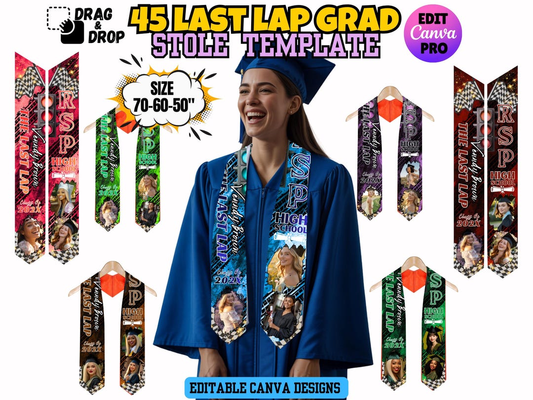 Last Lap Graduation Stole Sash Templates, Senior Grad Stole Sublimation ...