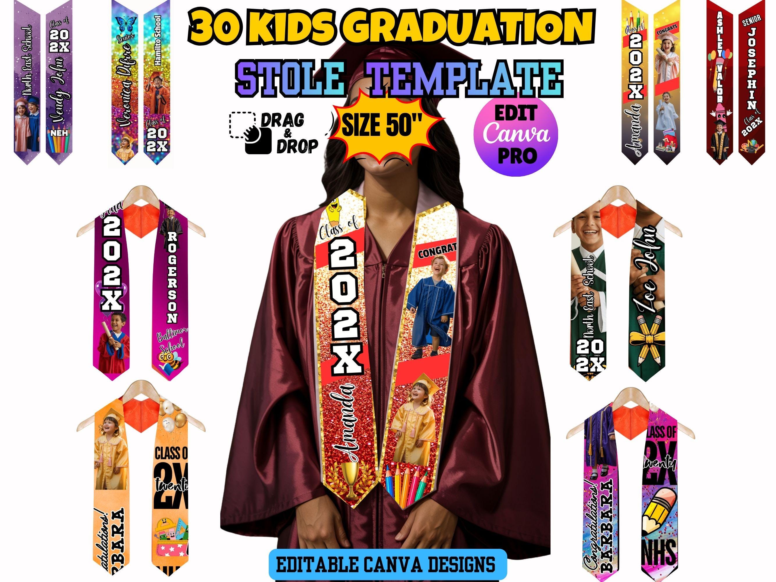 Kindergarten Prek Kids Graduation Stole Size-50 Template Grade Design ...