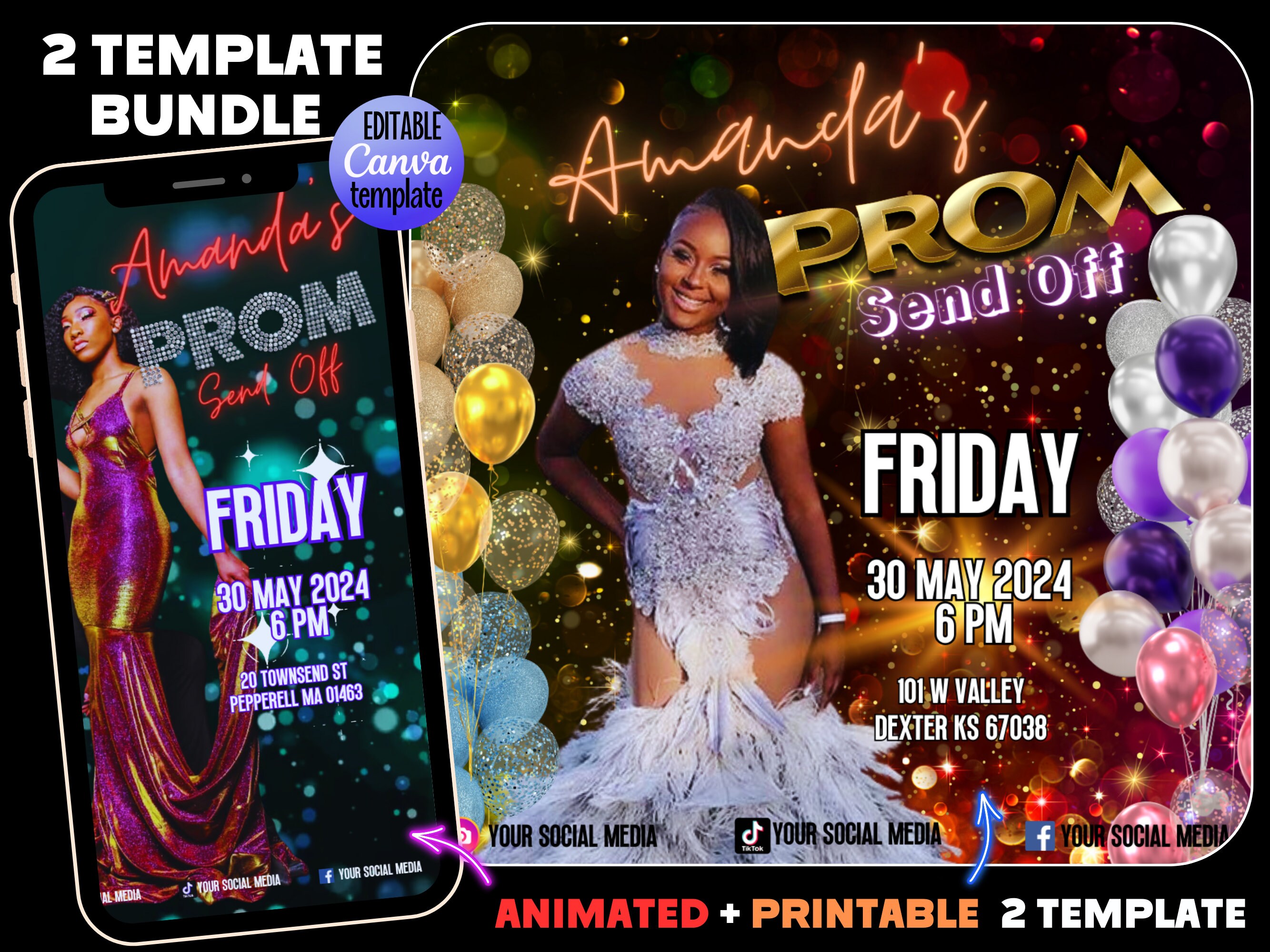 Editable Prom Send off Invitation Template Glitter Prom Invitation ...