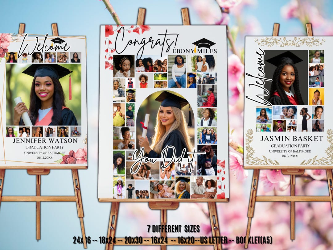 Graduation Photo Collage Template Set, Grad Welcome Sign, Grad Poster ...