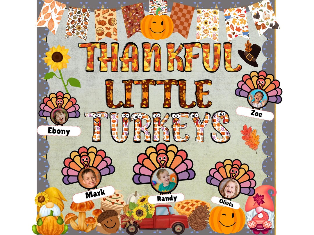 Thanksgiving Bulletin Board Kit: Thankful Turkeys Classroom Decor, Fall ...