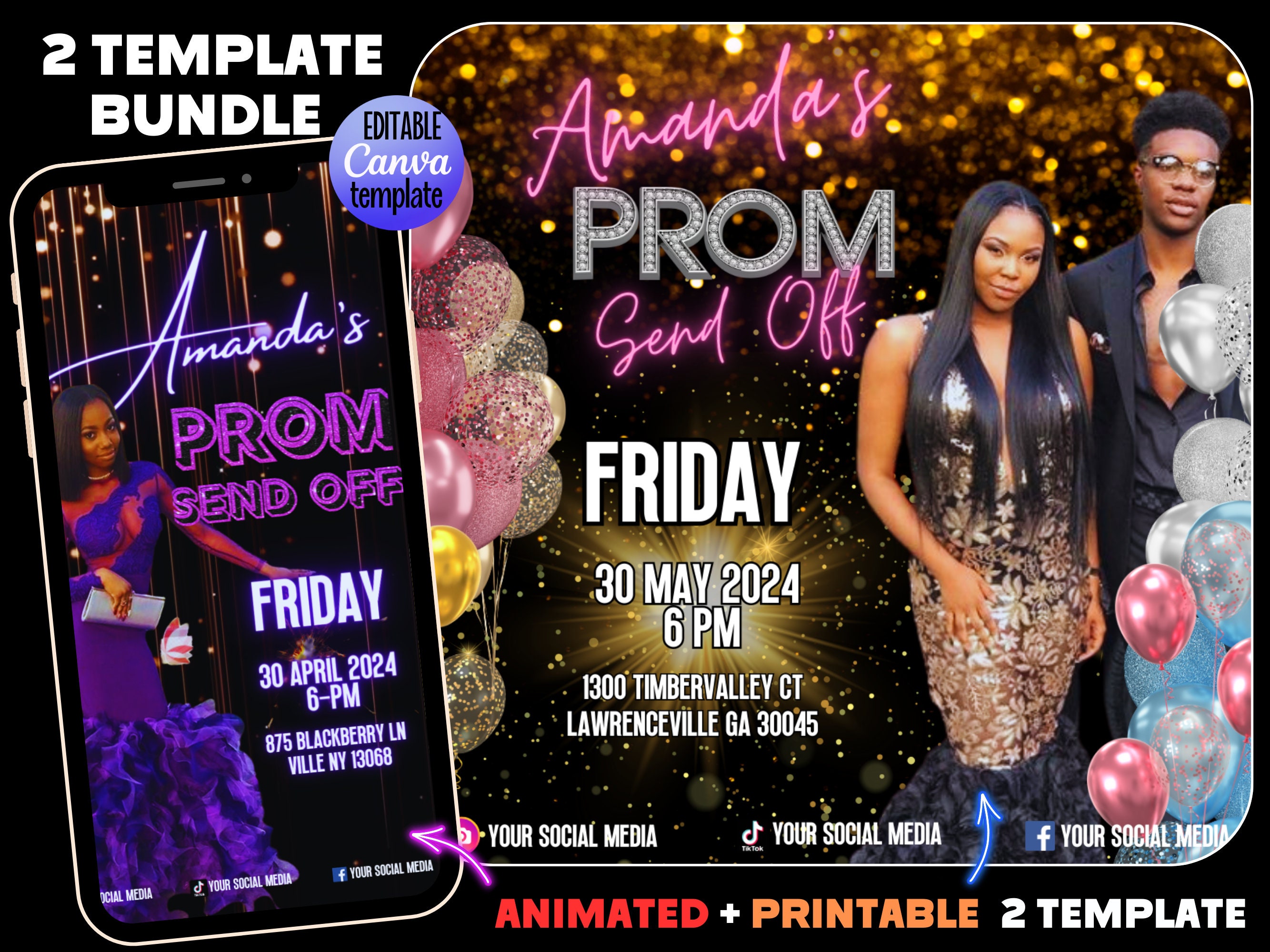 Editable Prom Send off Flyer Template Canva Prom Celebration Black Prom ...
