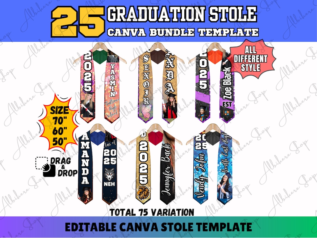 Graduation Stole Class of 2026 Grad Sash Editable Canva Templates ...