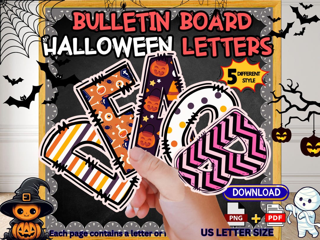 Halloween Doodle Alphabet Bulletin Board Kit Letters PNG PDF Digital ...