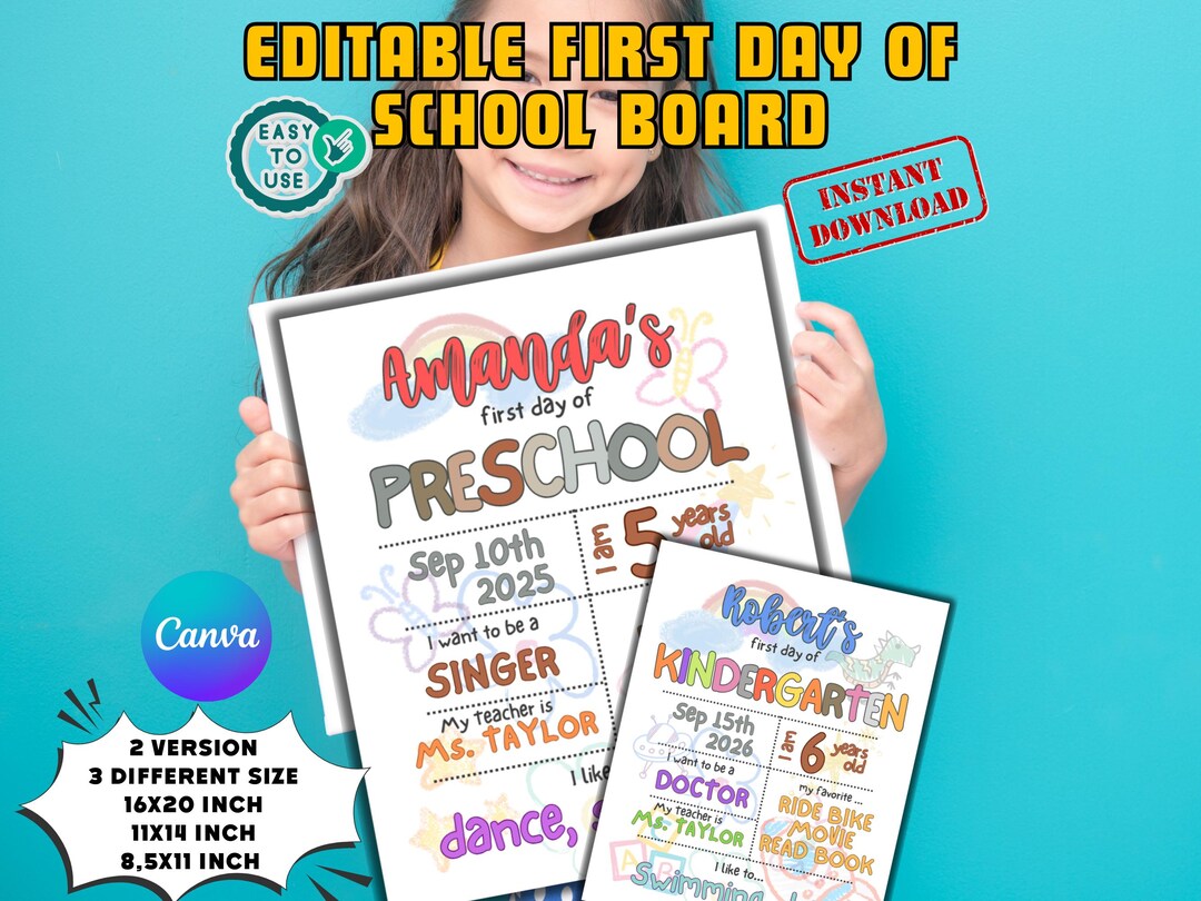 Printable Back to School First Grade PNG, Printable 1st Day of School ...