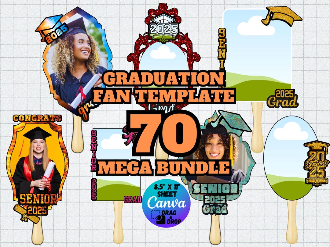 70 Grad Fan Template Bundle Canva Editable Template, Custom Grad Paddle ...