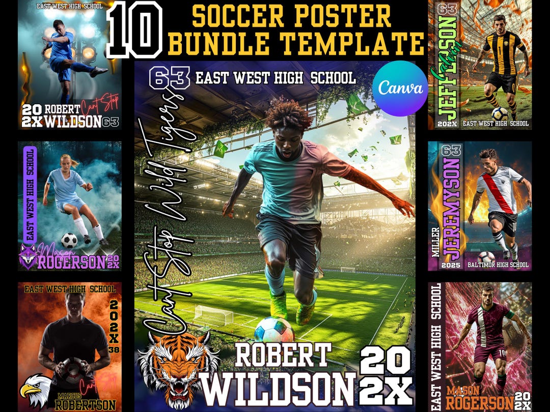 Soccer Fottball Player Poster Template: Canva Editable Design (digital ...
