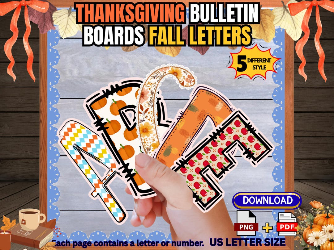 Fall Alphabet Bulletin Board Kit: Printable Thanksgiving Doodle Fonts ...