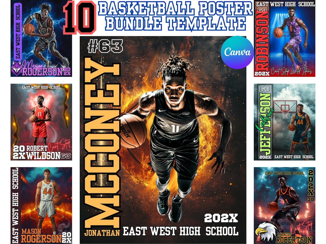 Custom Basketball Poster Canva Templates: Editable Senior Photo Collage ...