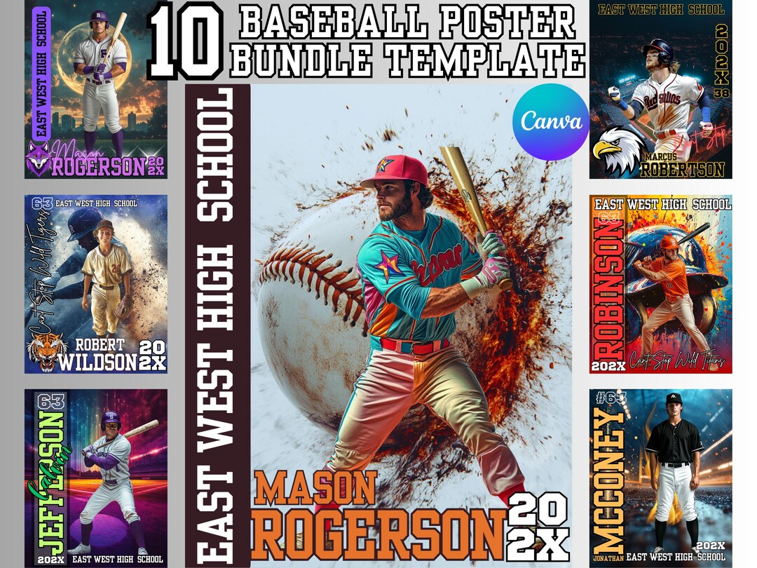 Editable Baseball Poster Template: Senior Banners, Stadium Backdrop ...