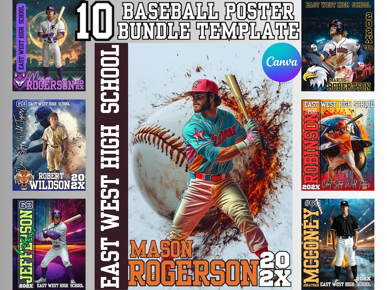 Editable Baseball Poster Template: Senior Banners, Stadium Backdrop ...