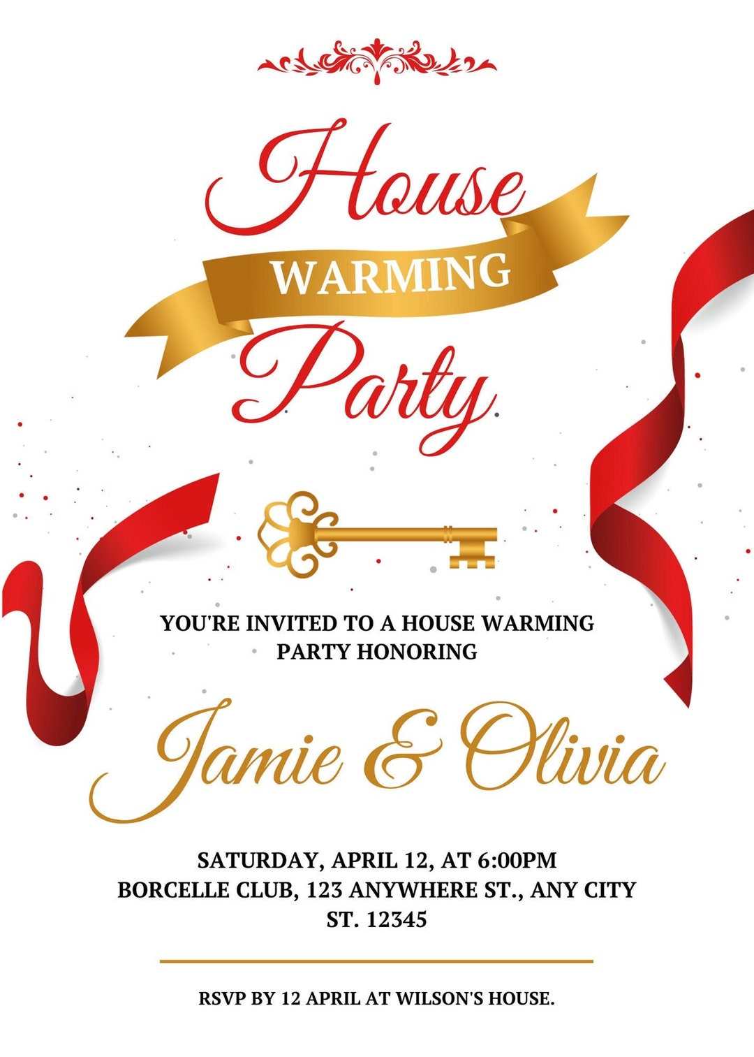Personalized New Home Invitation Card White And Red Etsy