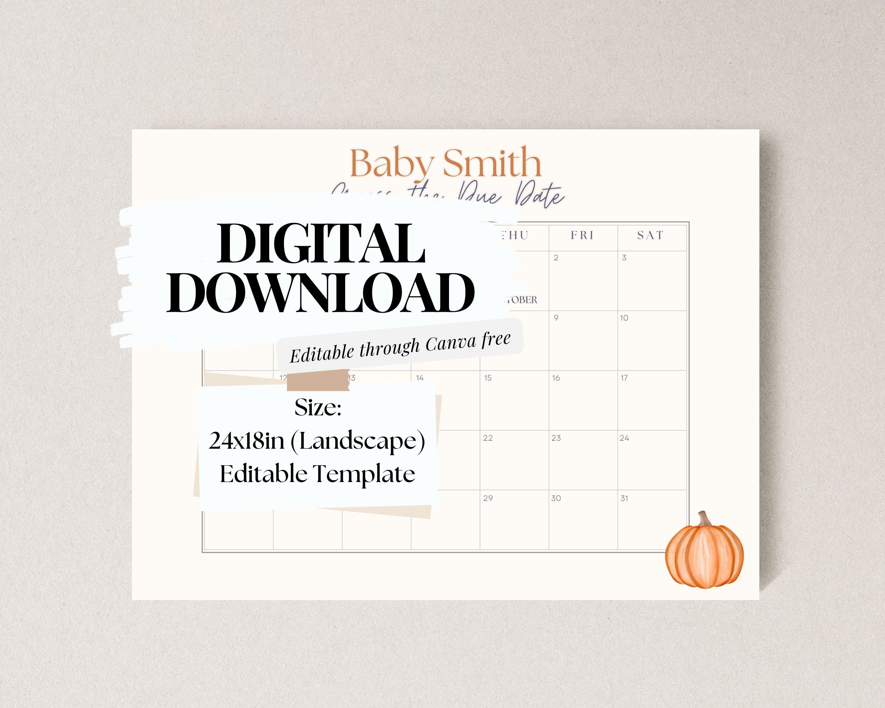 Fall Baby Shower Due Date Calendar: Pumpkin Theme (digital Download) - Etsy