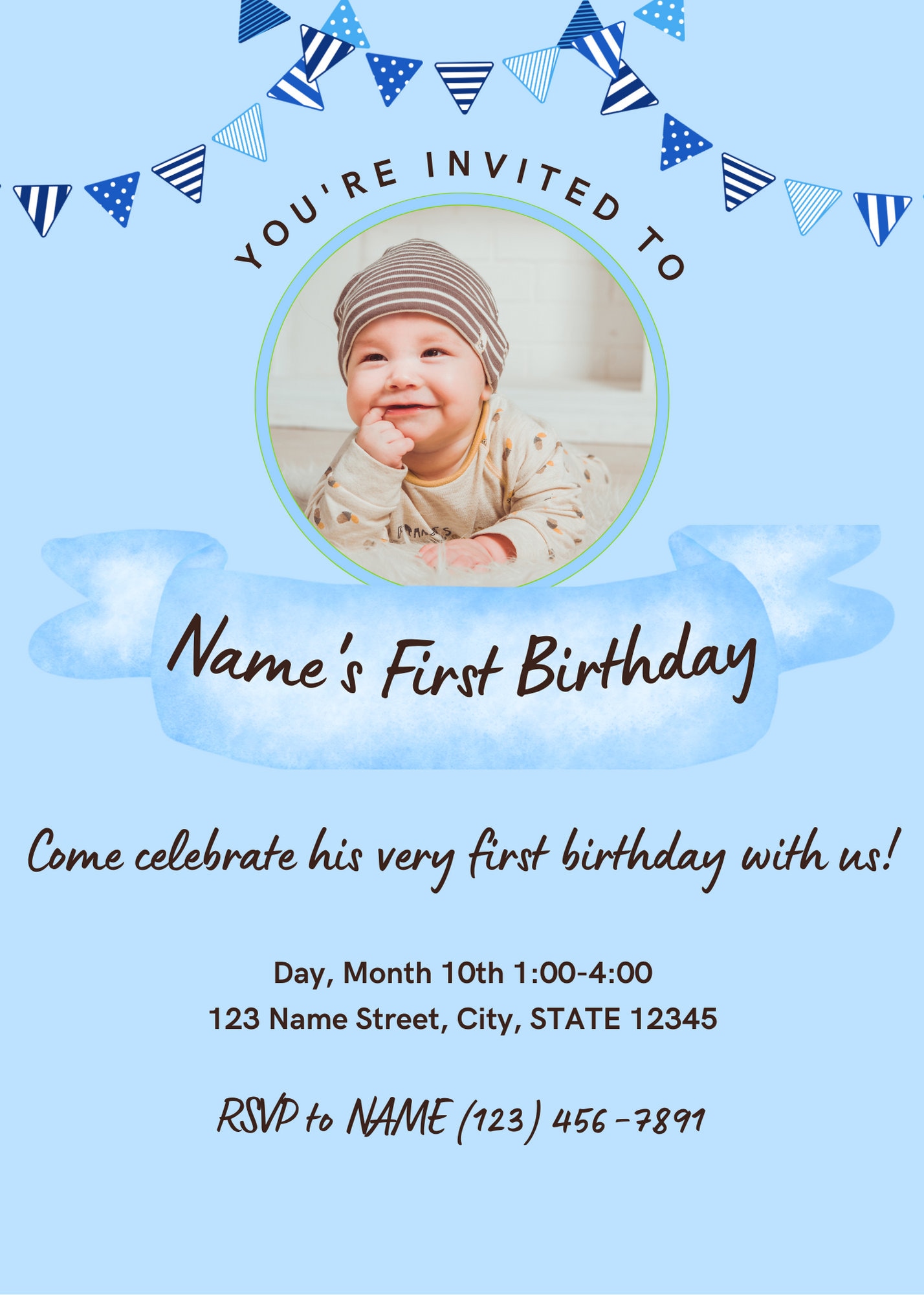 Baby Boys First Birthday Card Blue With Picture Template - Etsy