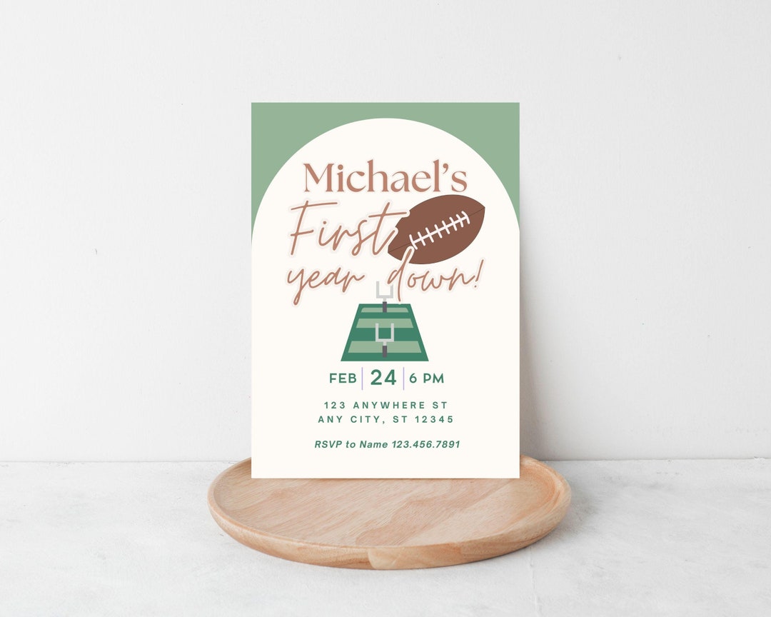 Football First Birthday Invitation Template: Editable Boy's Invite ...