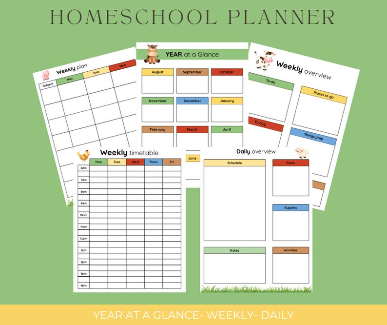 Farm Friends Homeschool Planner: Weekly & Yearly Planning (PDF) - Etsy