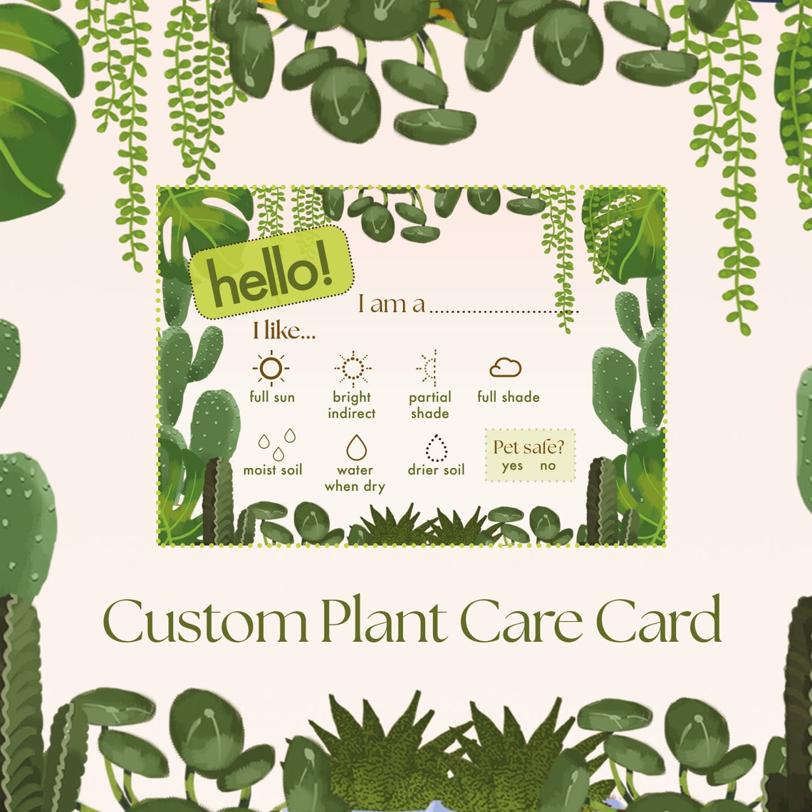 Plant Care Card, Digital Plant Care Label, Printable Houseplant Care ...