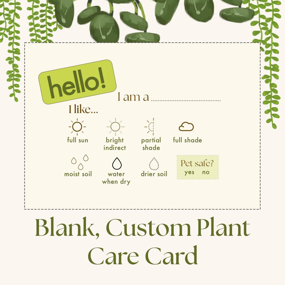 Plant Care Card, Digital Plant Care Label, Printable Houseplant Care ...