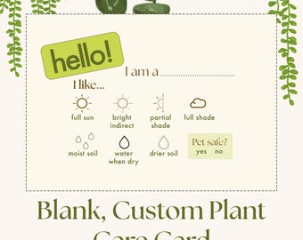 Plant Care Card, Digital Plant Care Label, Printable Houseplant Care ...