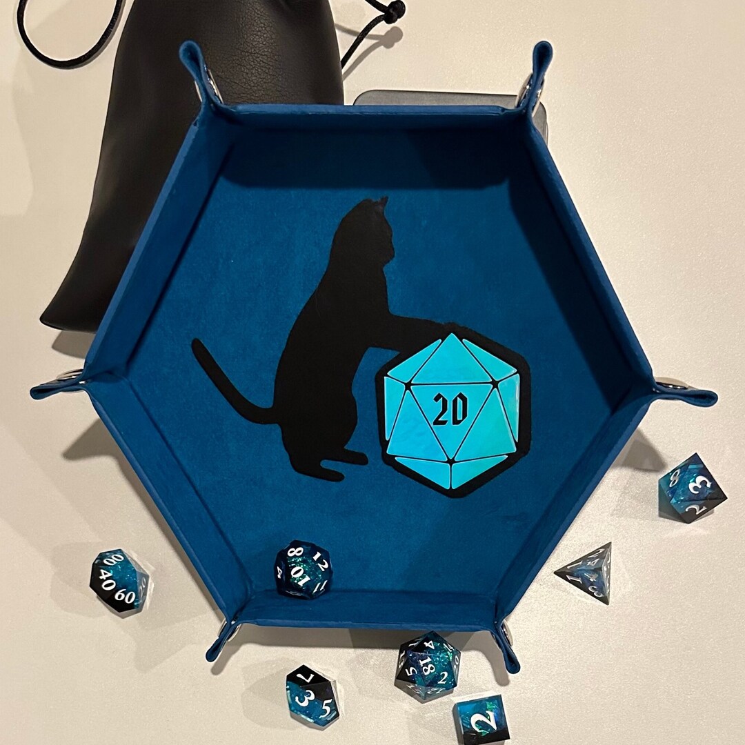 Cat D20 Dice Tray With Holographic D20 - Cat Design Dice Tray for ...