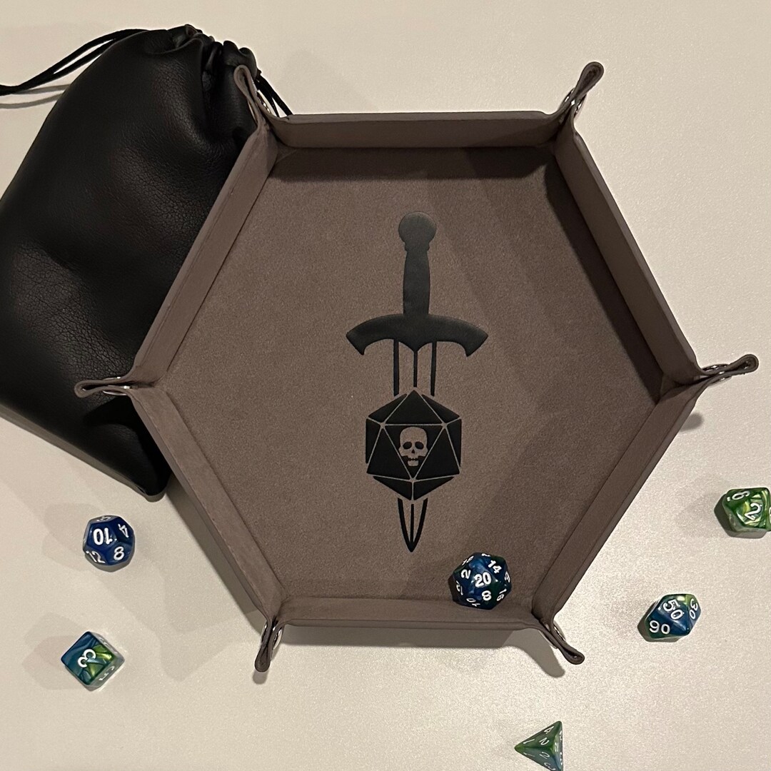 Sword in a D20 Collapsable Dice Tray for Tabletop RPG or Dungeons and ...