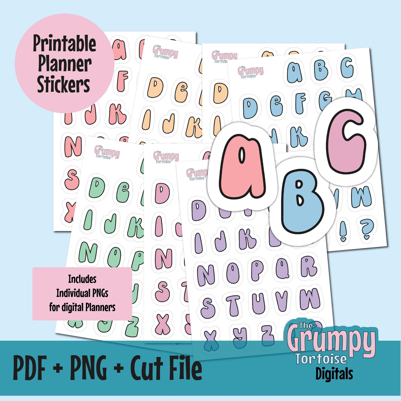Rainbow Bubble Font Alphabet Planner Stickers (digital Download) - Etsy