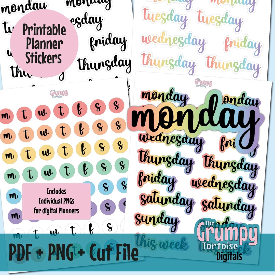 Rainbow Days of the Week Planner Stickers (digital Download) - Etsy