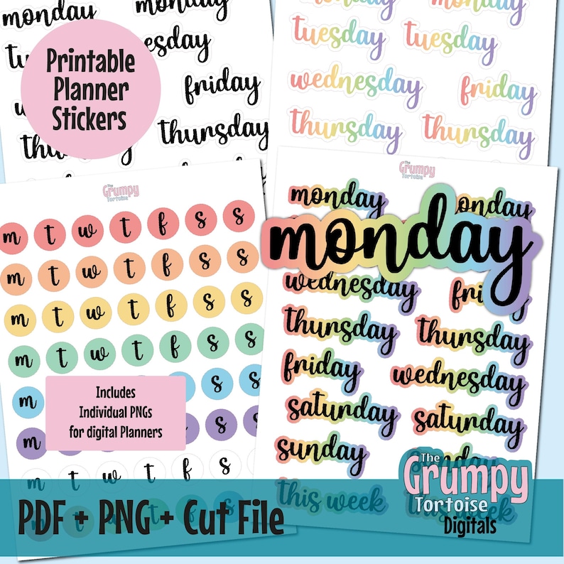 Rainbow Days of the Week Planner Stickers (digital Download) - Etsy