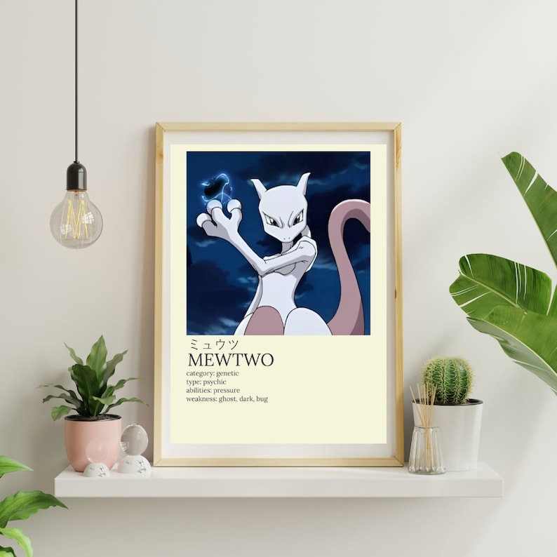 Mewtwo Poster, Anime Print, Japanese Poster, Fun Aesthetic Print ...
