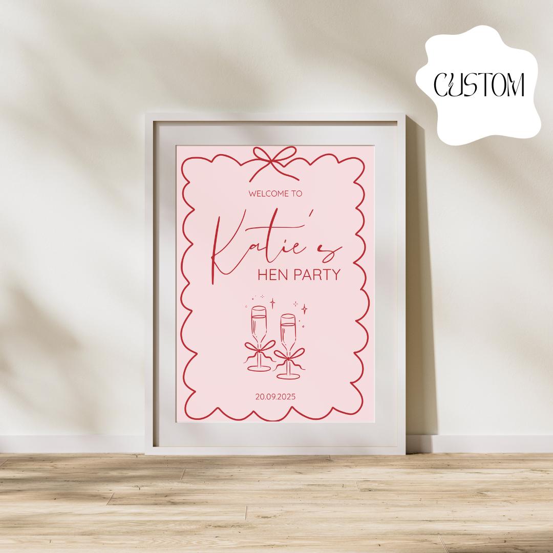 Personalised Hen Party Welcome Sign | Pink & Red Aesthetic | Custom ...