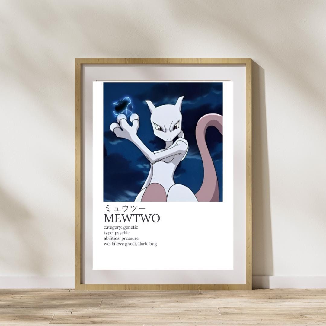 Mewtwo Poster, Anime Print, Japanese Poster, Fun Aesthetic Print ...