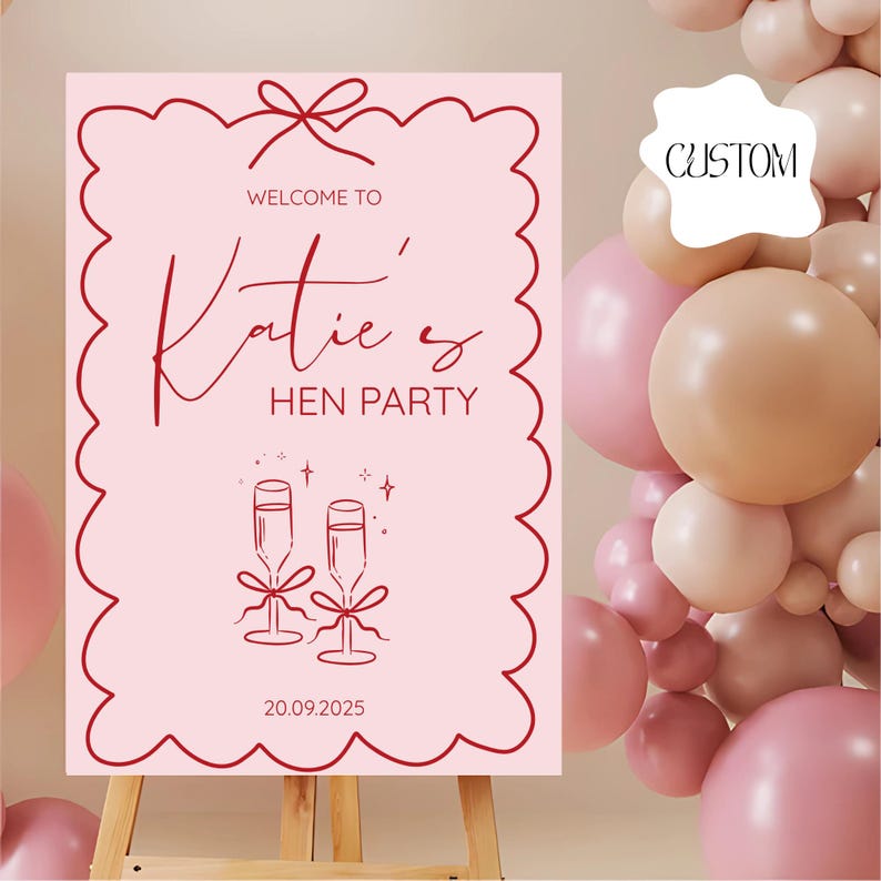Personalised Hen Party Welcome Sign | Pink & Red Aesthetic | Custom ...