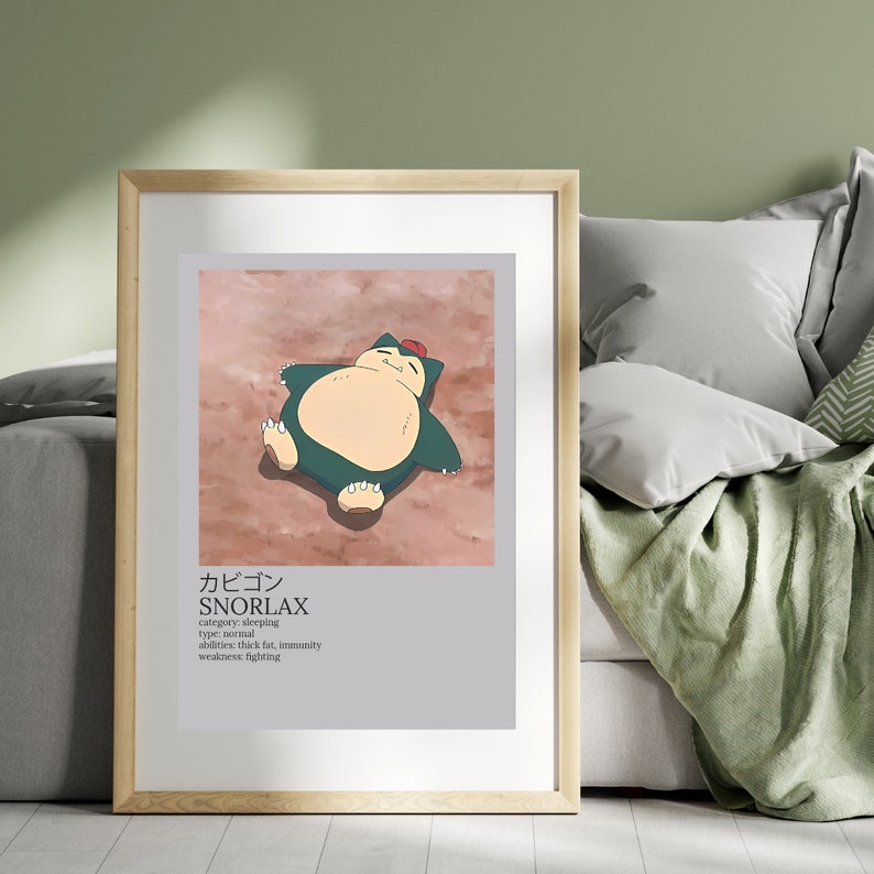 Snorlax Poster, Anime Print, Japanese Poster, Fun Aesthetic Print ...