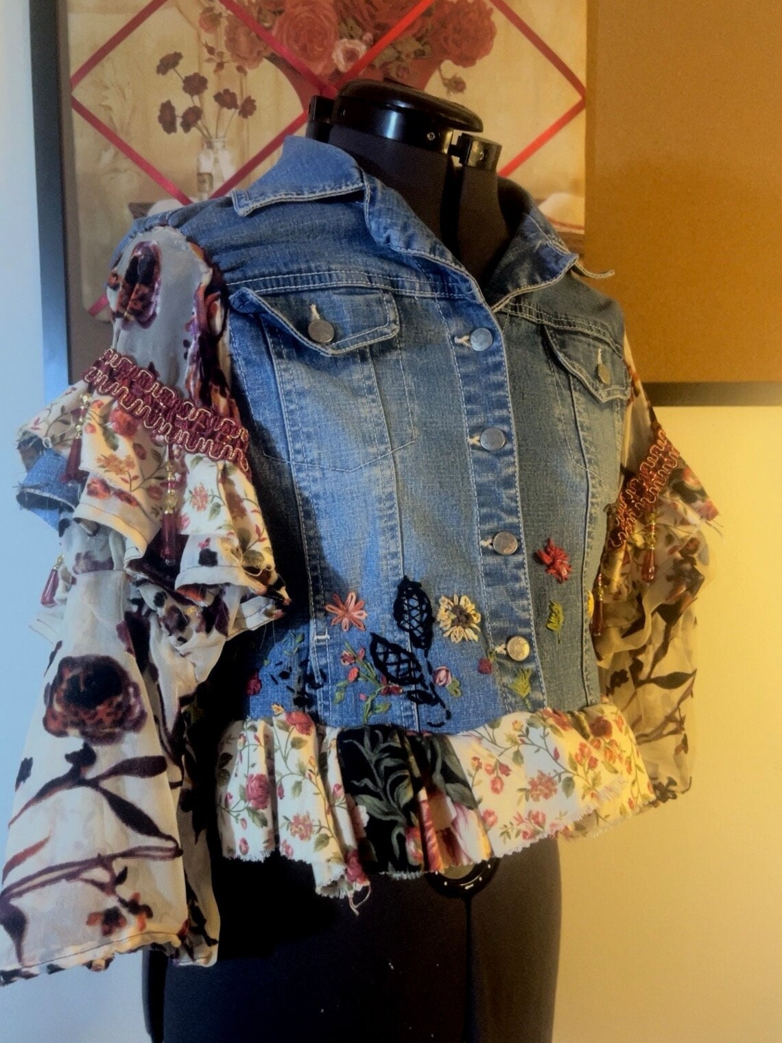 Rustic Autumn Denim Embroidered Jacket - Etsy