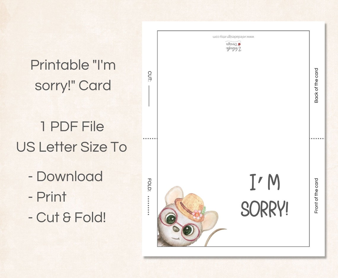 Printable Cute I'm Sorry Card, Digital Download Sorry Card for ...