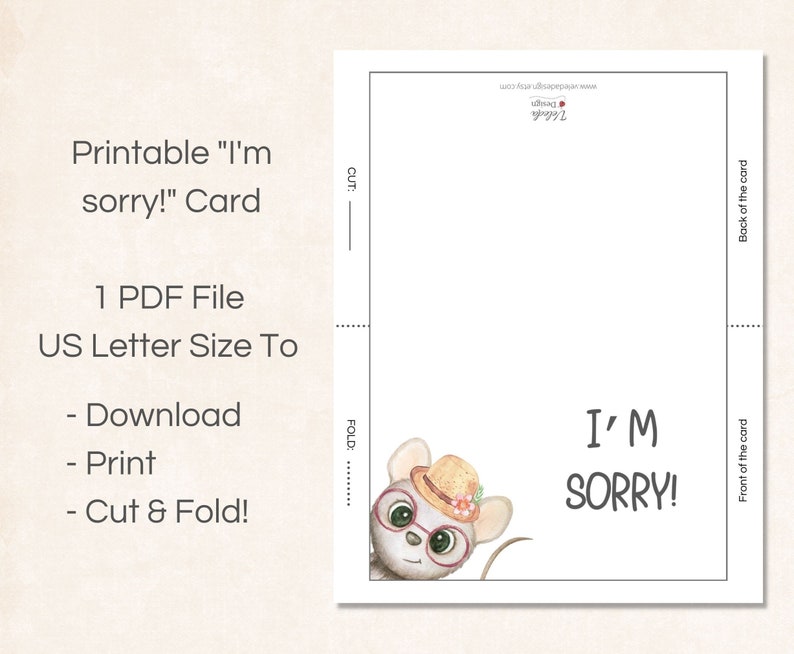 Printable Cute I'm Sorry Card, Digital Download Sorry Card for ...