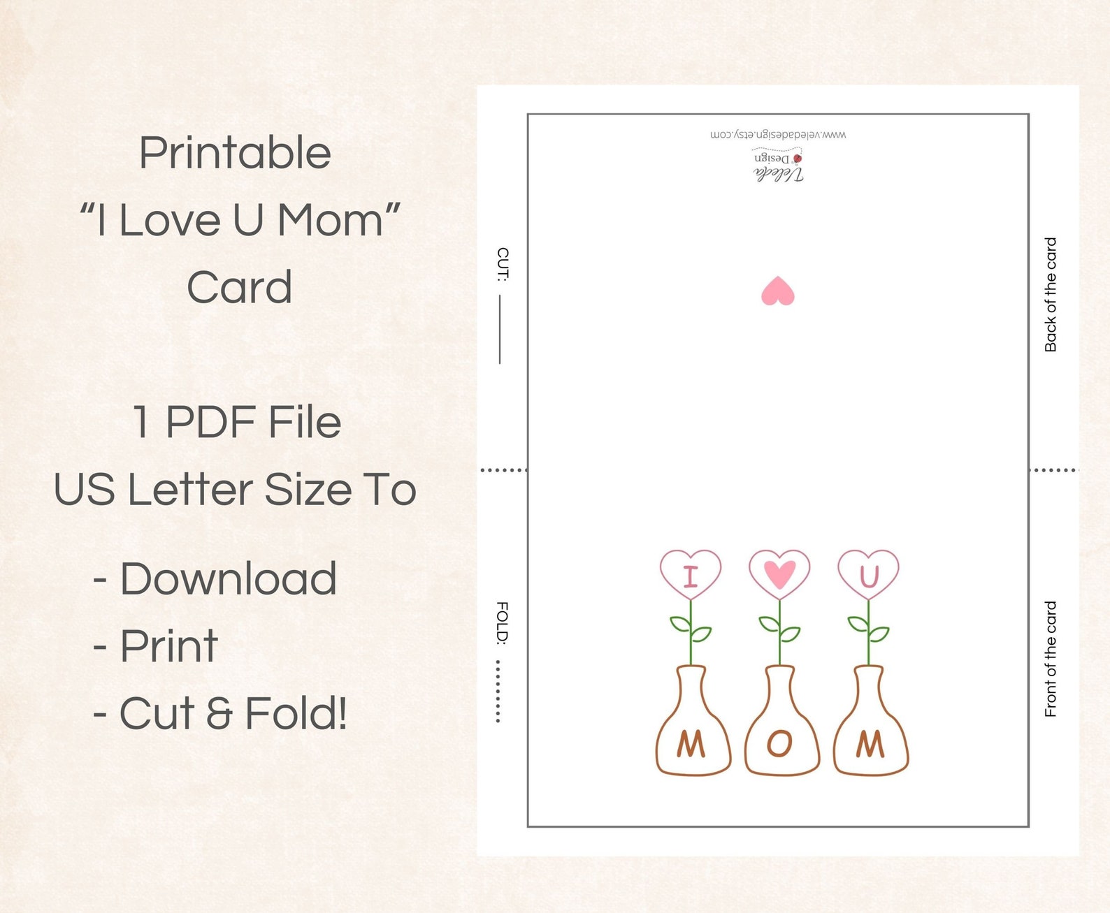 I Love You Mom Card: Printable Hearts Design (digital Download) - Etsy