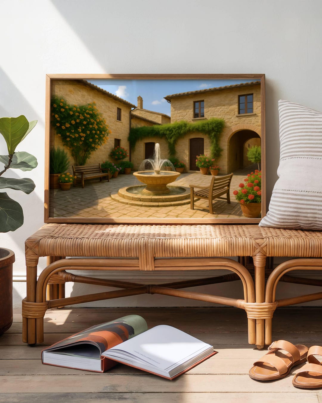Tuscan Courtyard Fountain Art Print – Rustic Italian Stone Home Decor ...