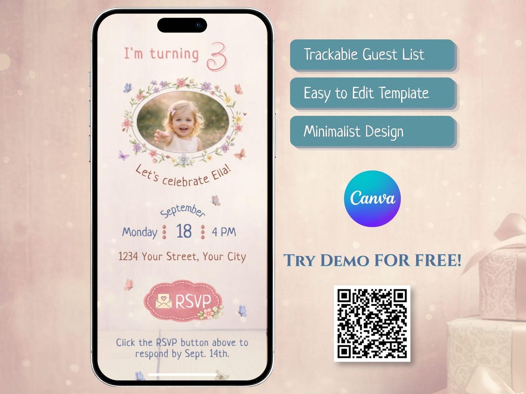 Interactive Birthday Invitation With RSVP, Digital Mobile Invite for ...