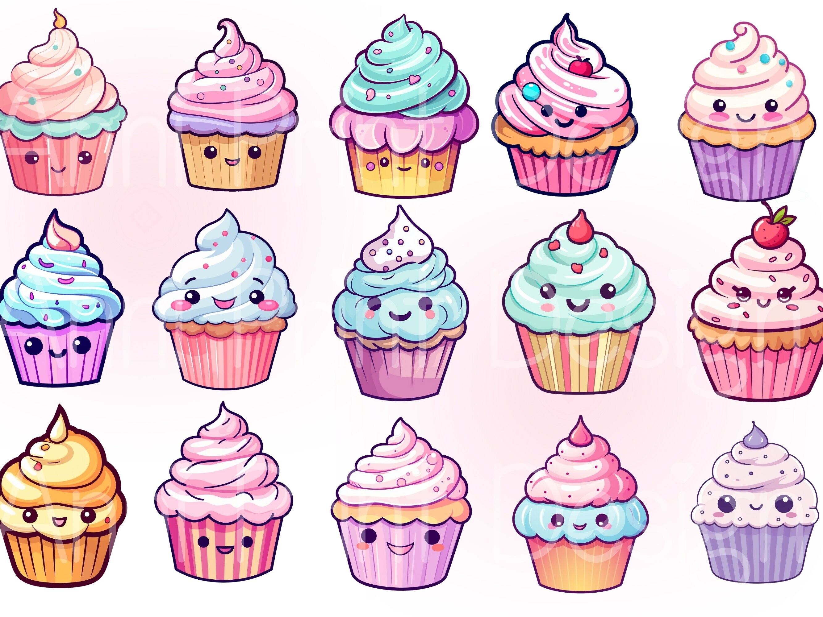 Cute Kawaii Cupcakes Bundle Digital Download - Yummy Pastel Color ...