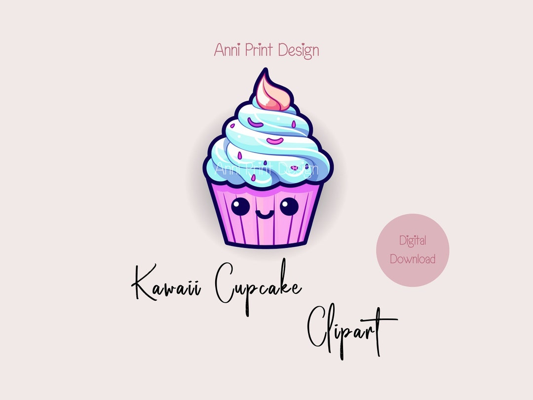 Cute Kawaii Happy Cupcakes | Pastel Colors Cupcake | Digital Download ...