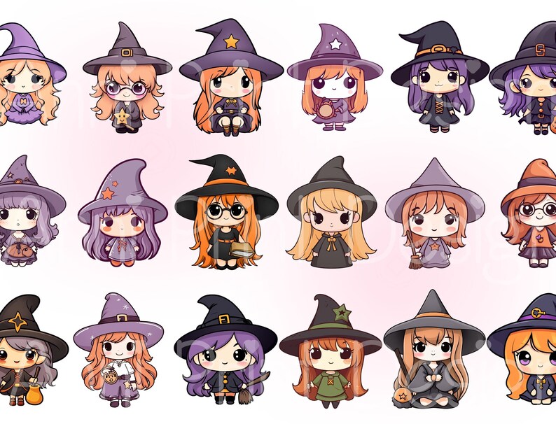 Cute Halloween Witches Cliparts - Digital Download 18 Png Files ...