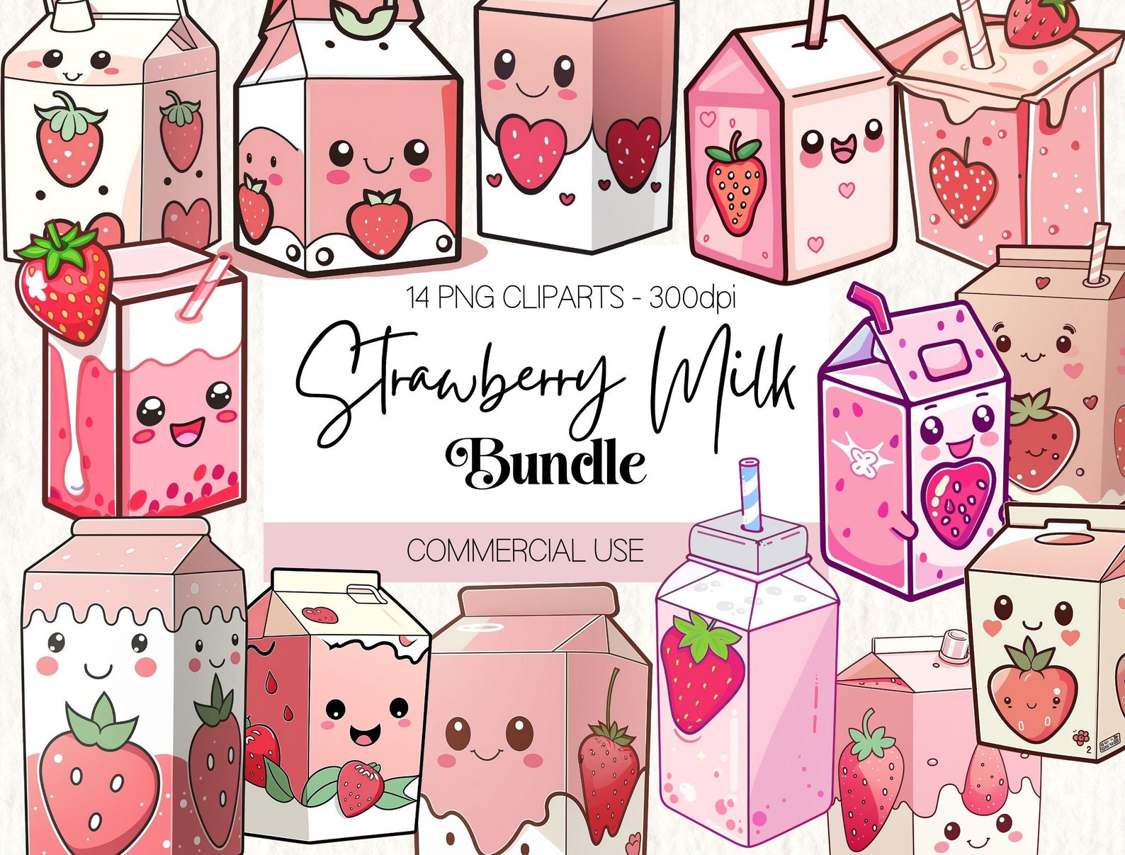 Cute Kawaii Strawberry Milk Bundle Digital Download | Yummy Pastel ...