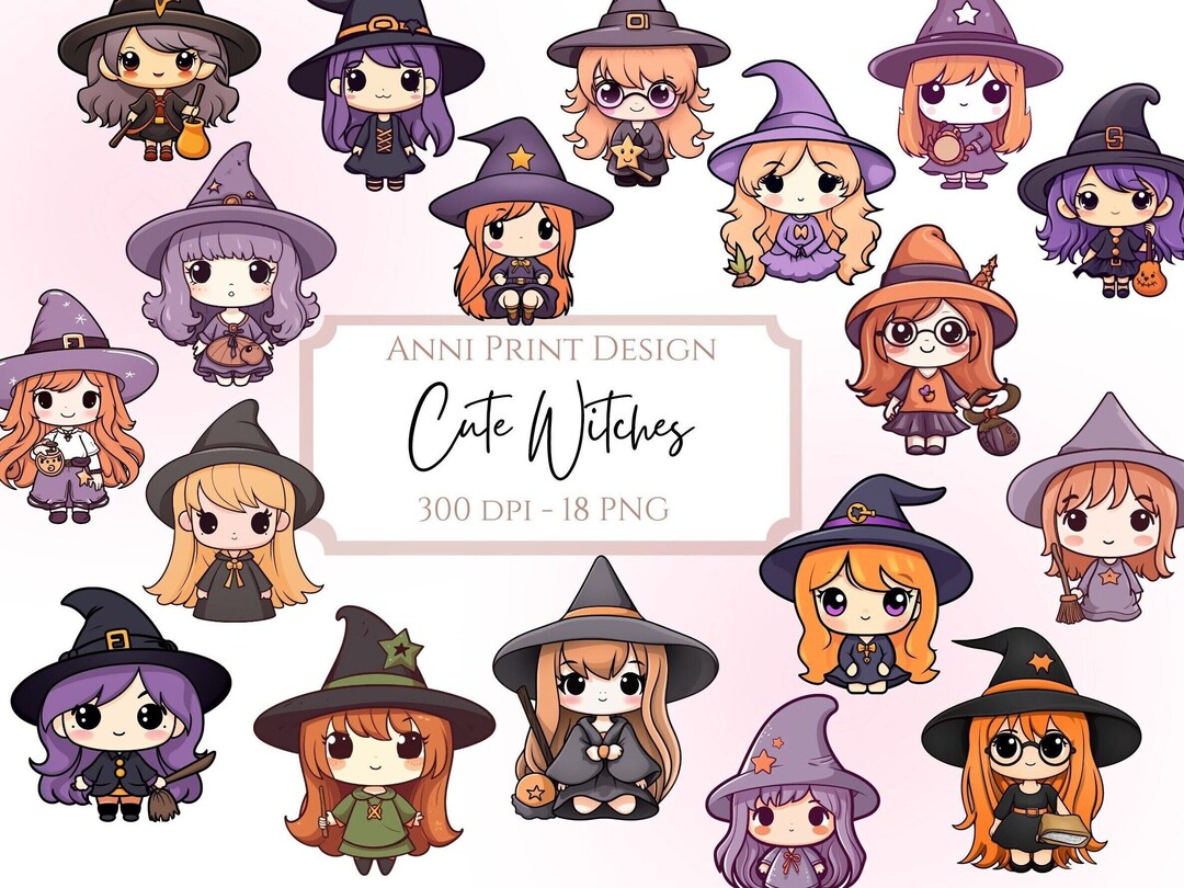 Cute Halloween Witches Cliparts - Digital Download 18 Png Files ...