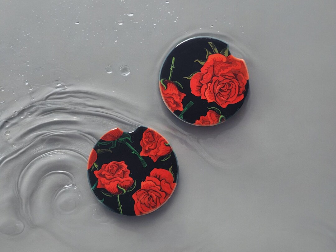 Vintage Red Rose Car Coaster Set - Etsy