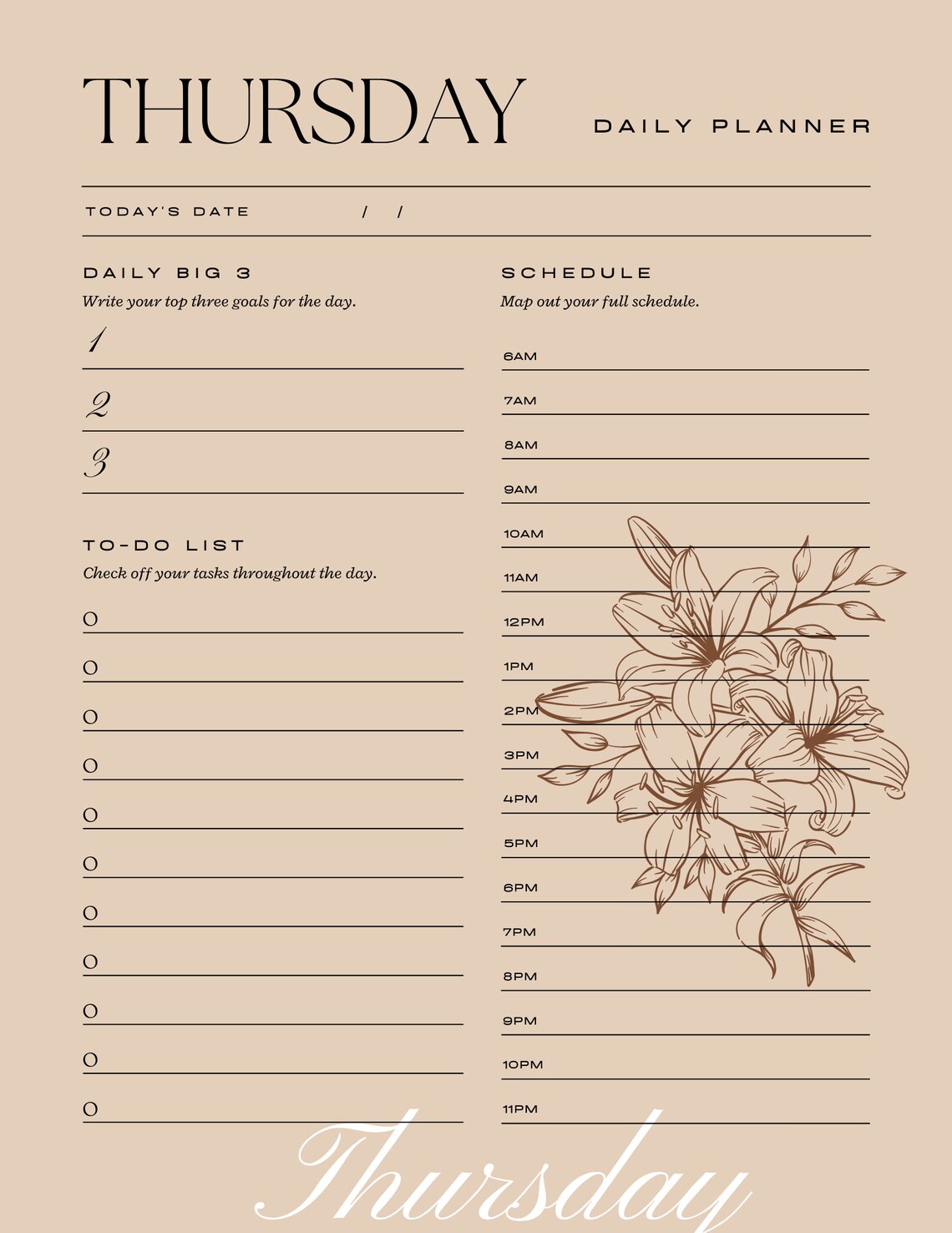 Elegant Printable Daily Planner Monday to Sunday - Etsy