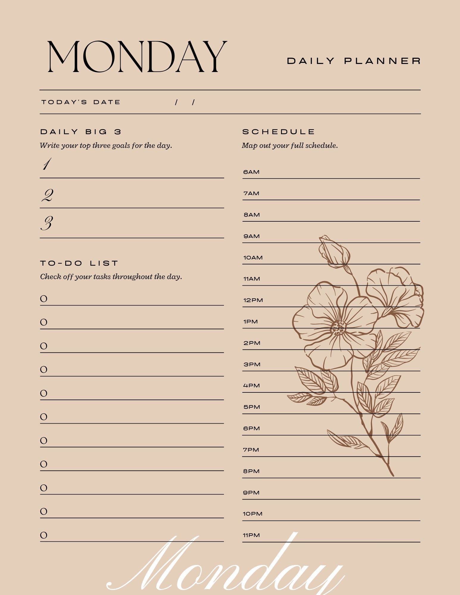 Elegant Printable Daily Planner Monday to Sunday - Etsy